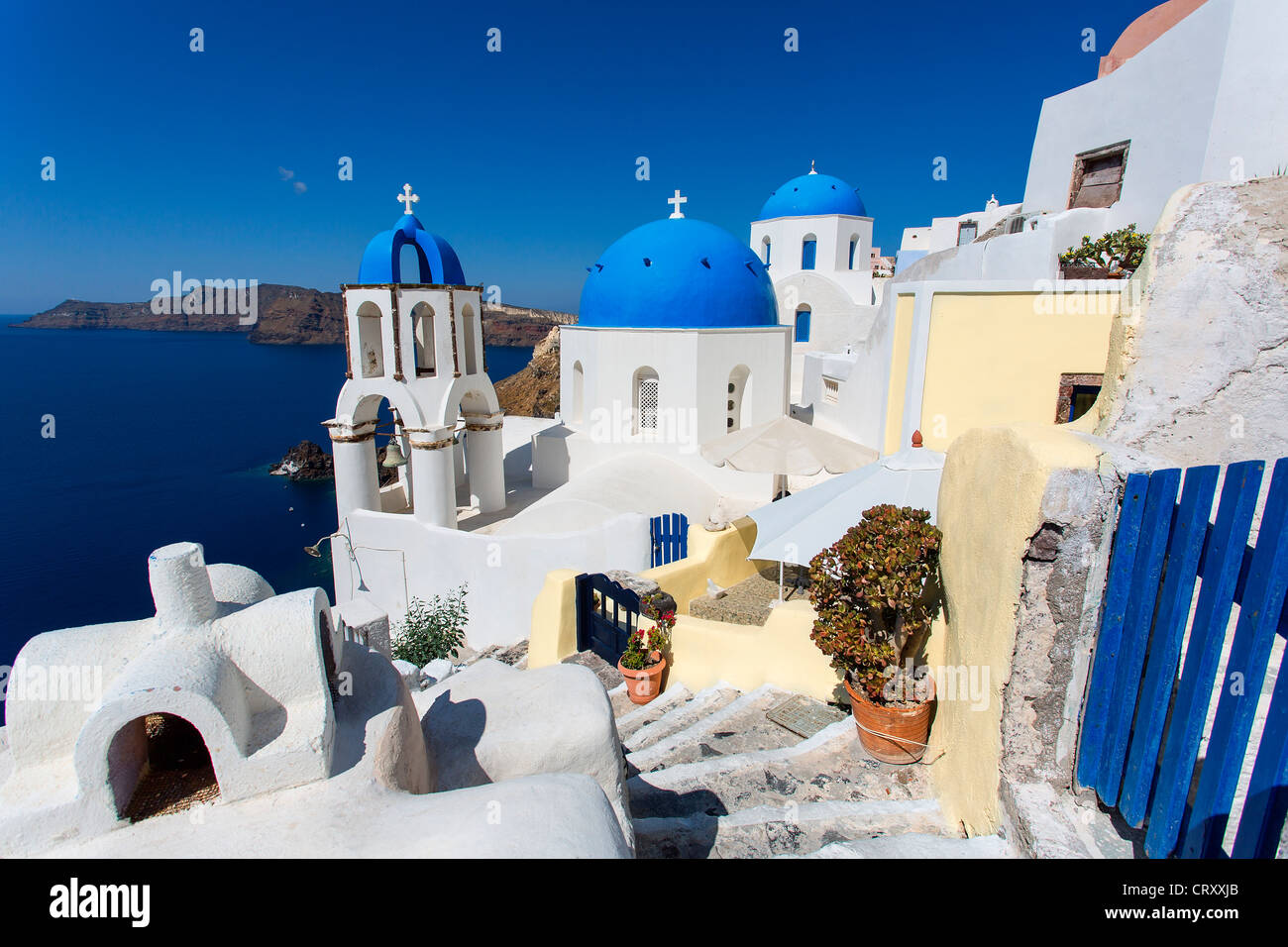 Greece Santorini Oia Blue Dome Orthodox Church Stock Photo - Alamy