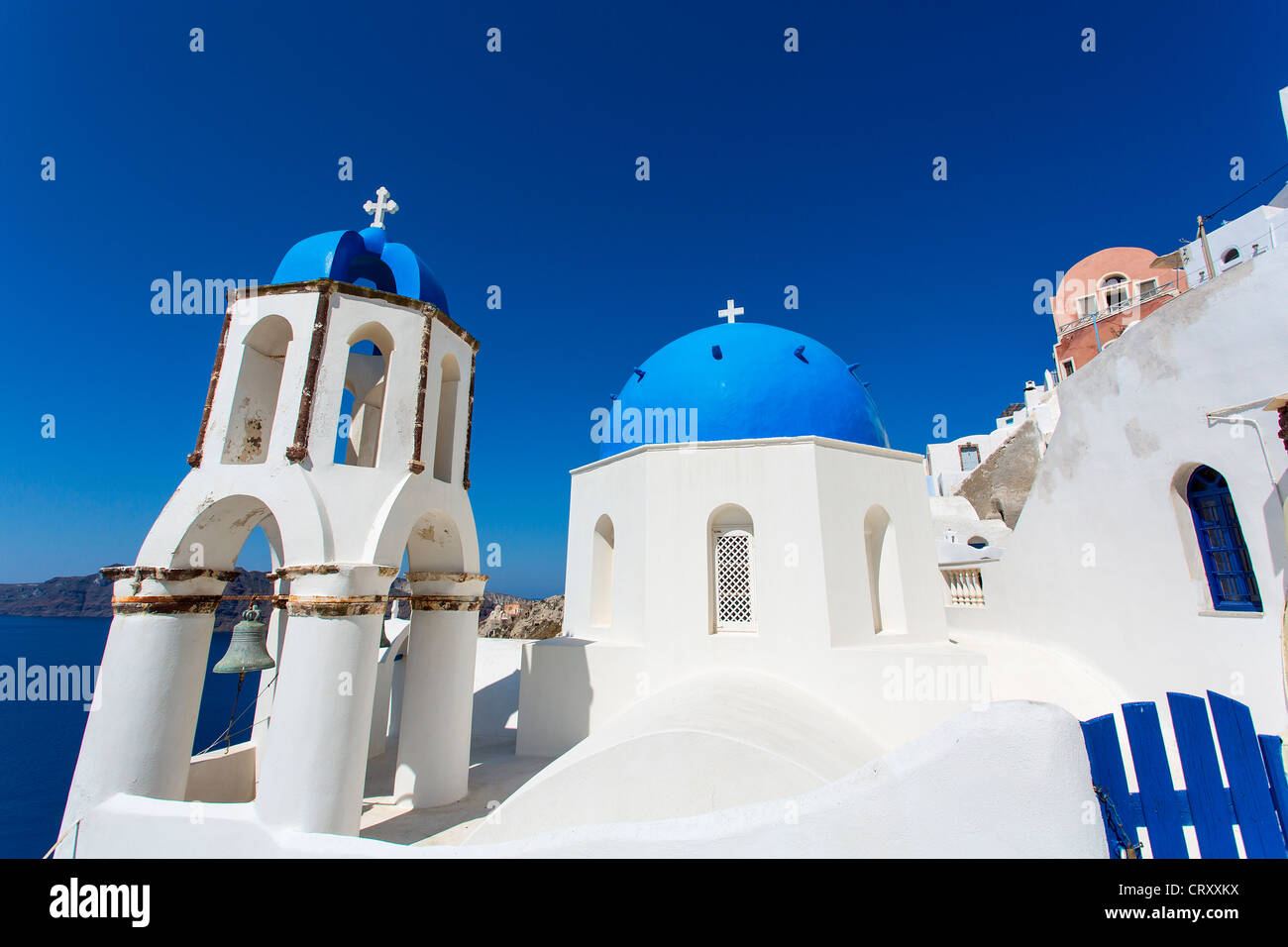 Greece Santorini Oia Blue Dome Orthodox Church Stock Photo - Alamy