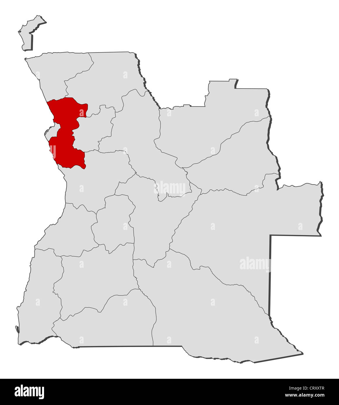 Political map of Angola with the several states where Bengo is ...