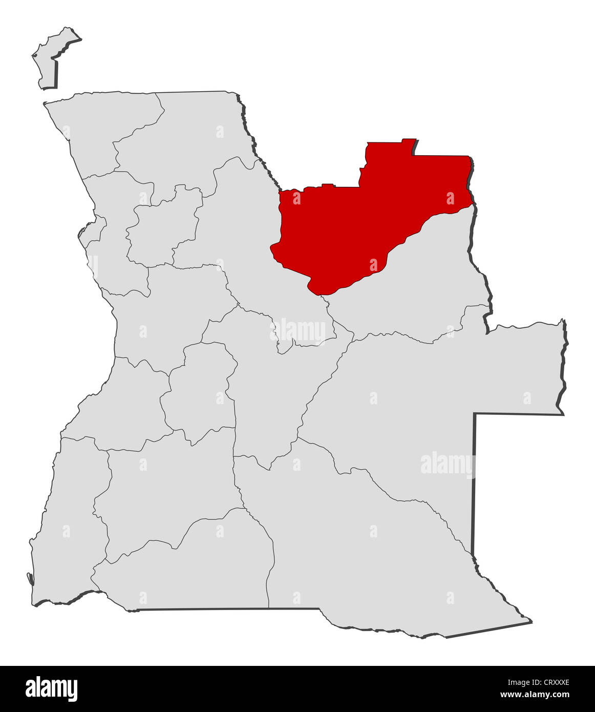 Political map of Angola with the several states where Lunda Norte is ...
