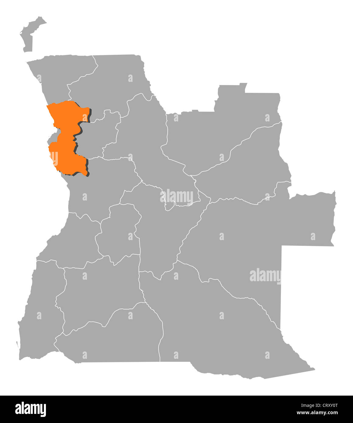 Political map of Angola with the several states where Bengo is ...