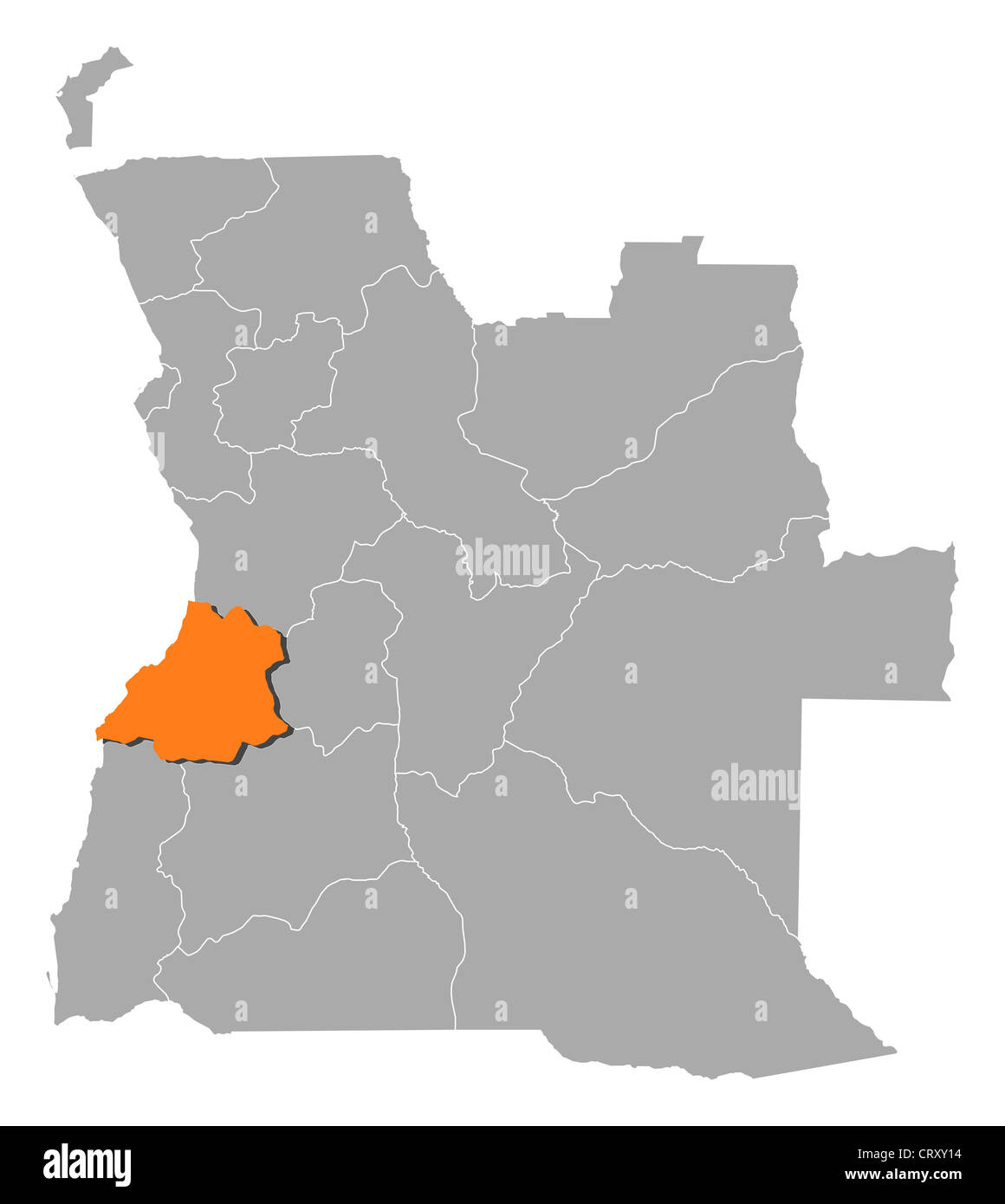 Political map of Angola with the several states where Benguela is ...