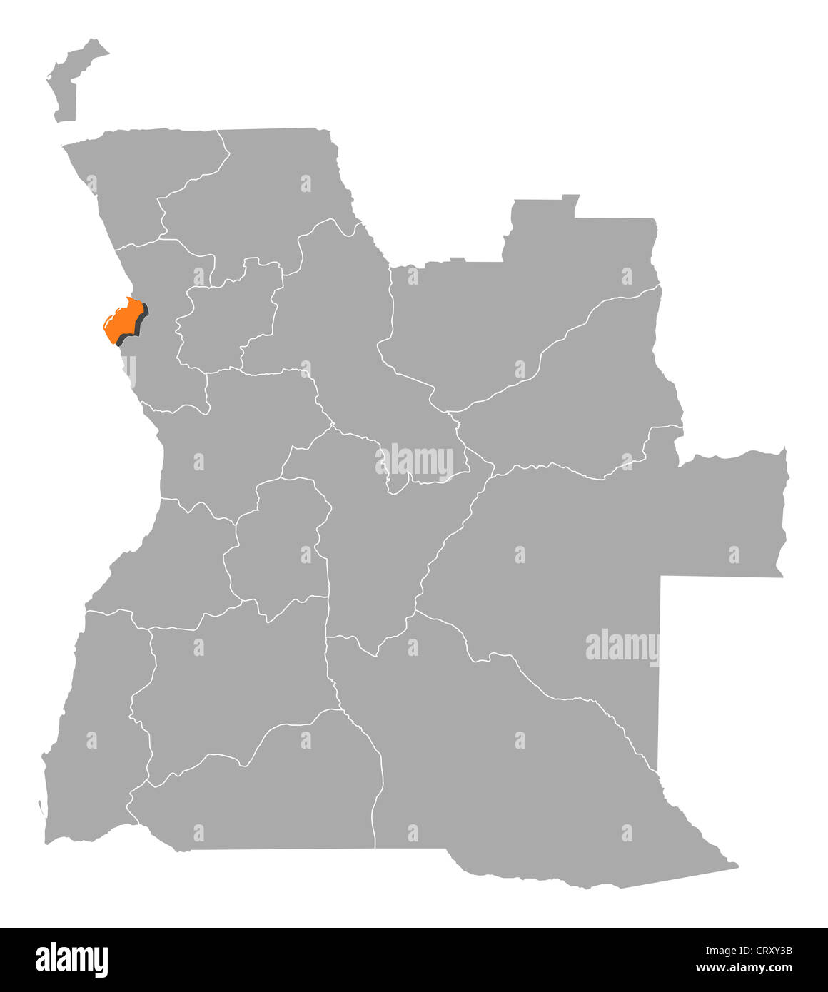Political map of Angola with the several states where Luanda is ...