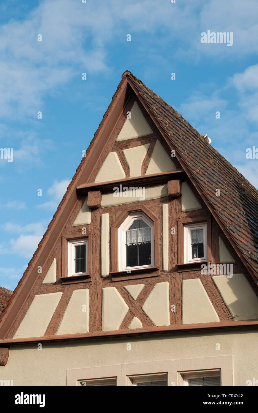 Gable of House with Timber framing (half-timbered) in Rothenburg ob der ...
