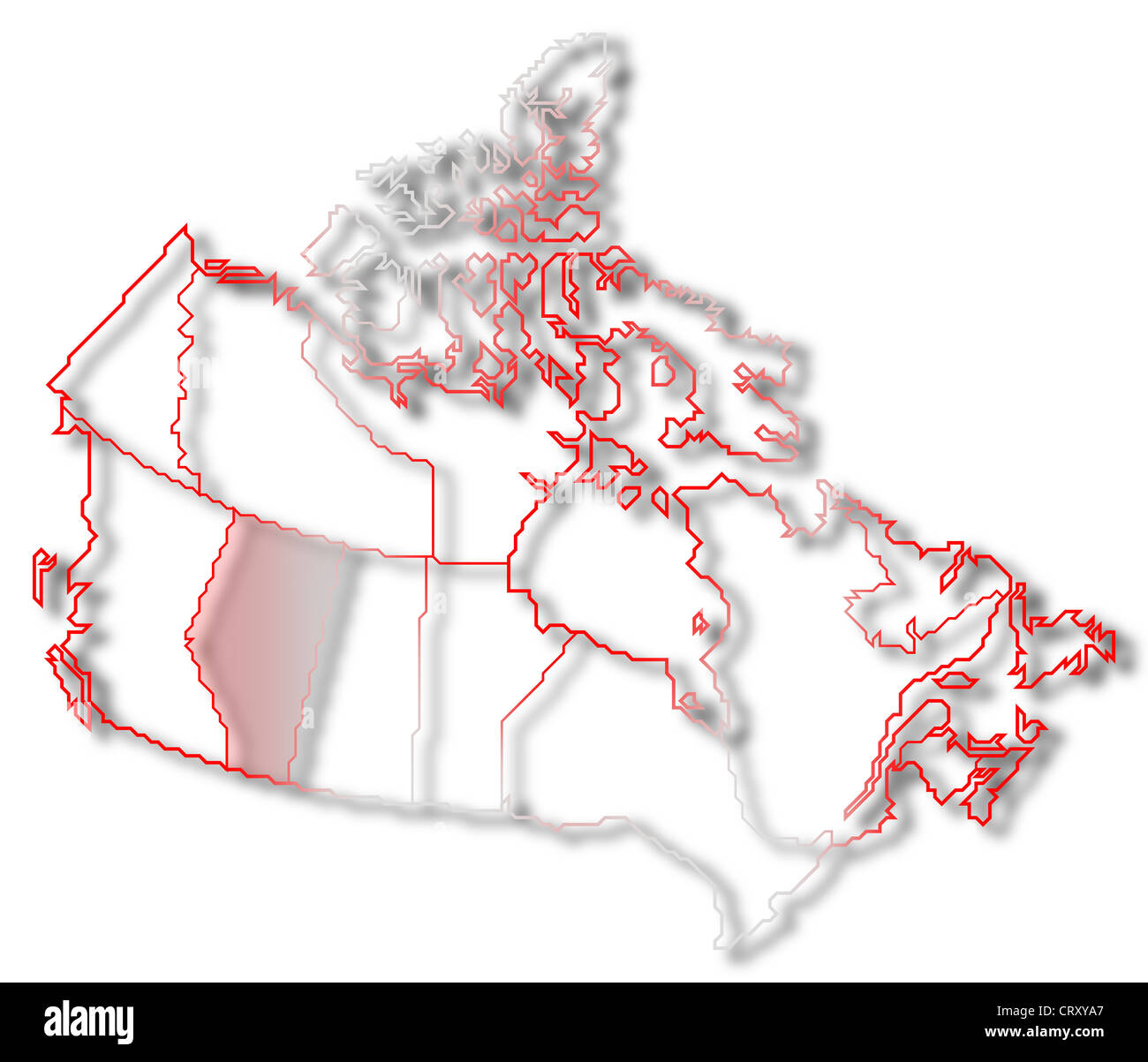 Political map of Canada with the several provinces where Alberta is ...