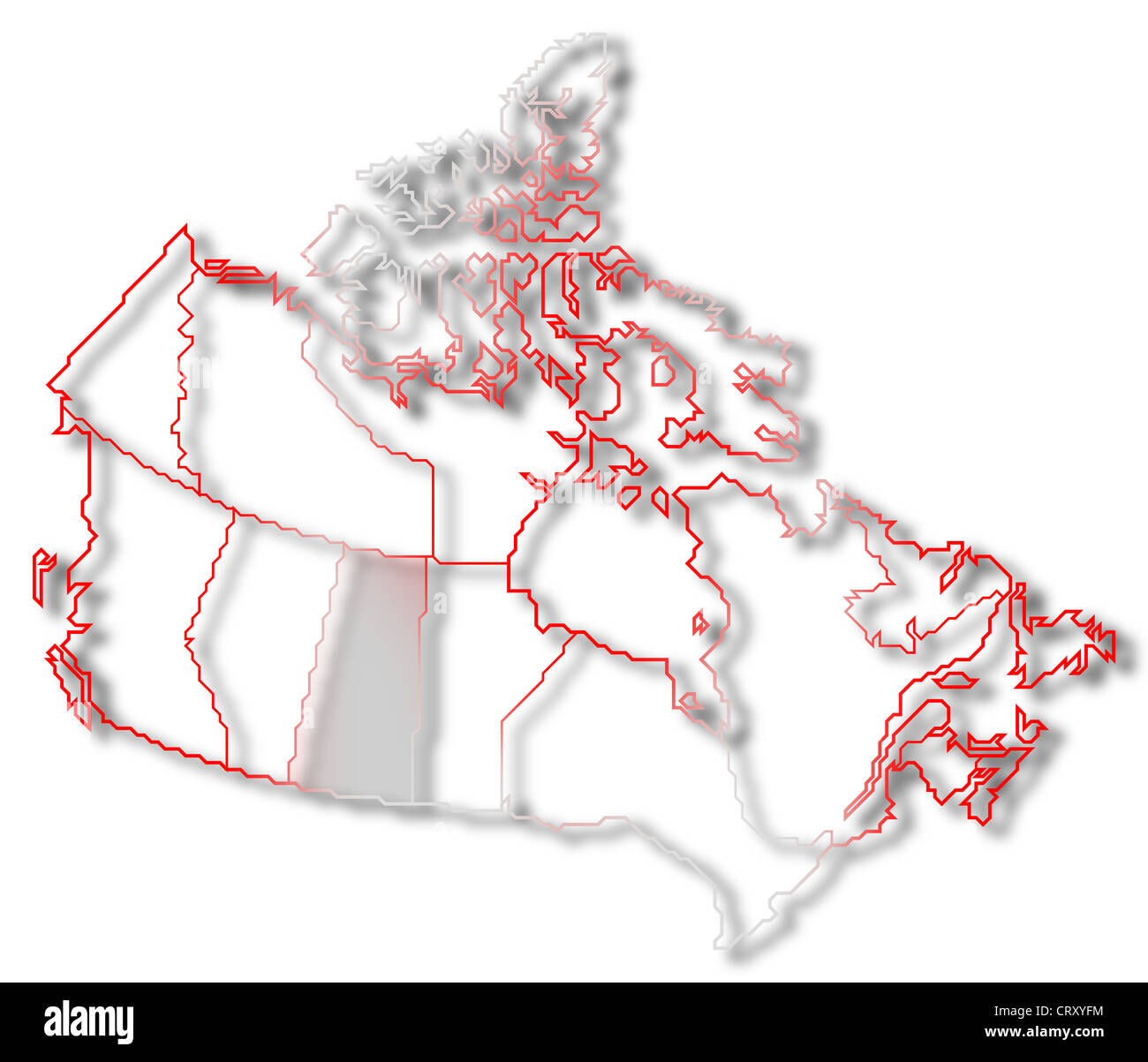 Political map of Canada with the several provinces where Saskatchewan is highlighted Stock Photo ...