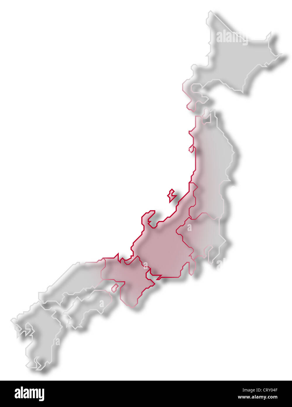 Political map of Japan with the several regions Stock Photo - Alamy