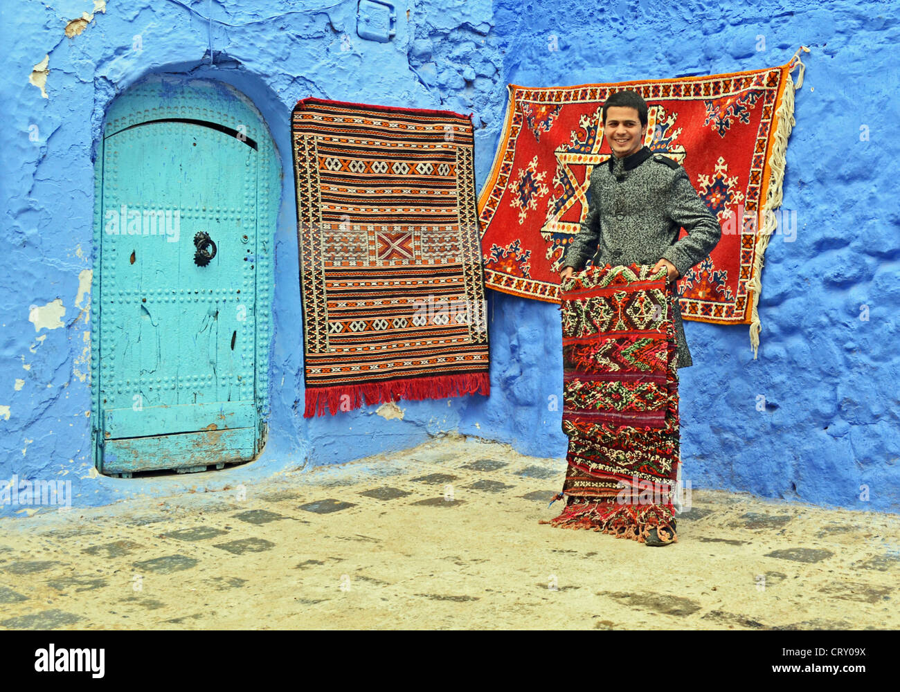 Rugs in Chefchaouen, Morocco Stock Photo - Alamy