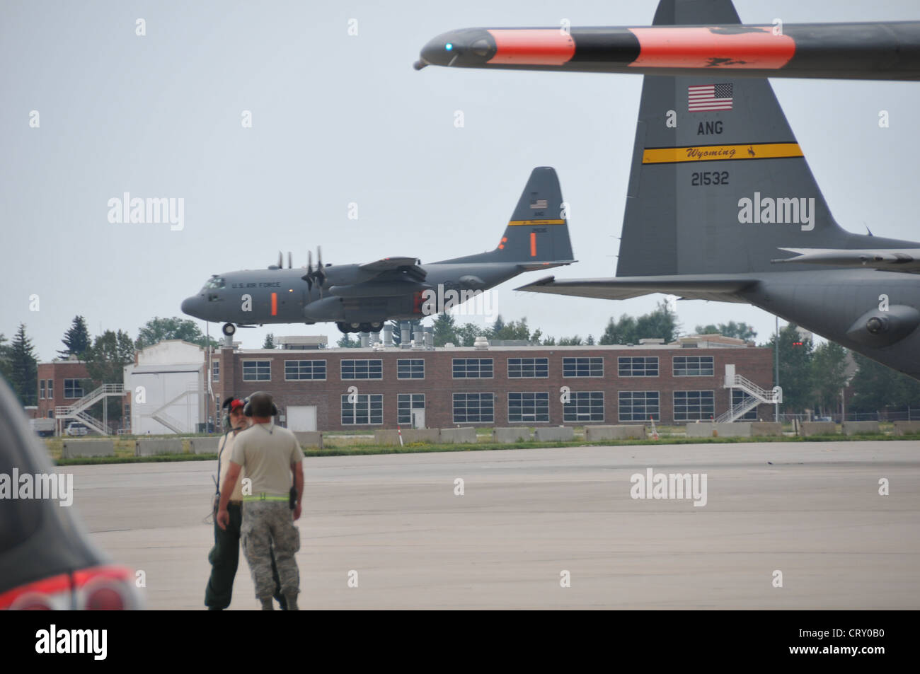 A MAFFS-equipped C-130 prepares to land at the Wyoming Air National ...