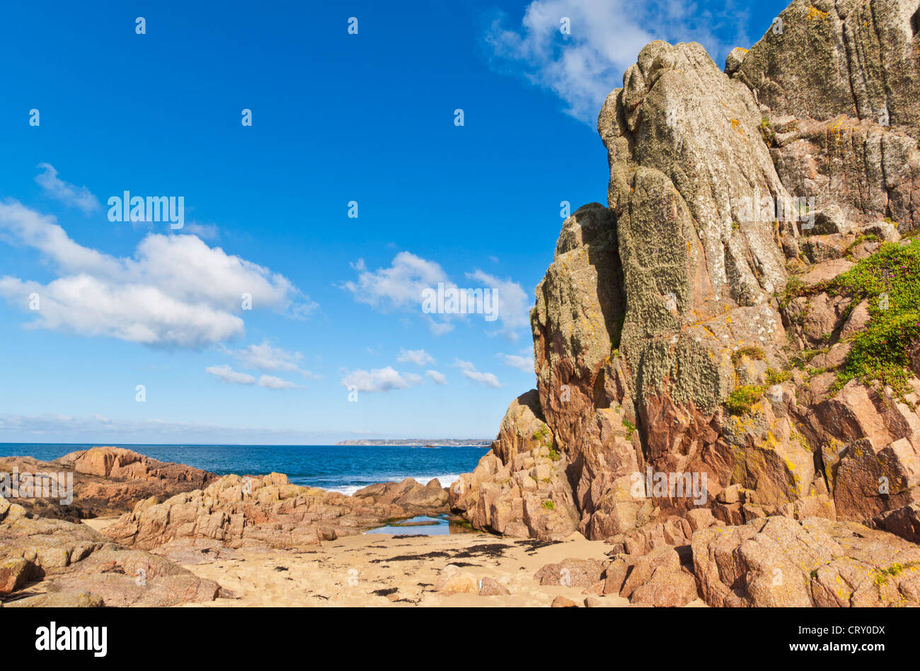 Corbiere point St Ouens bay beach Jersey Channel Islands British Isles ...