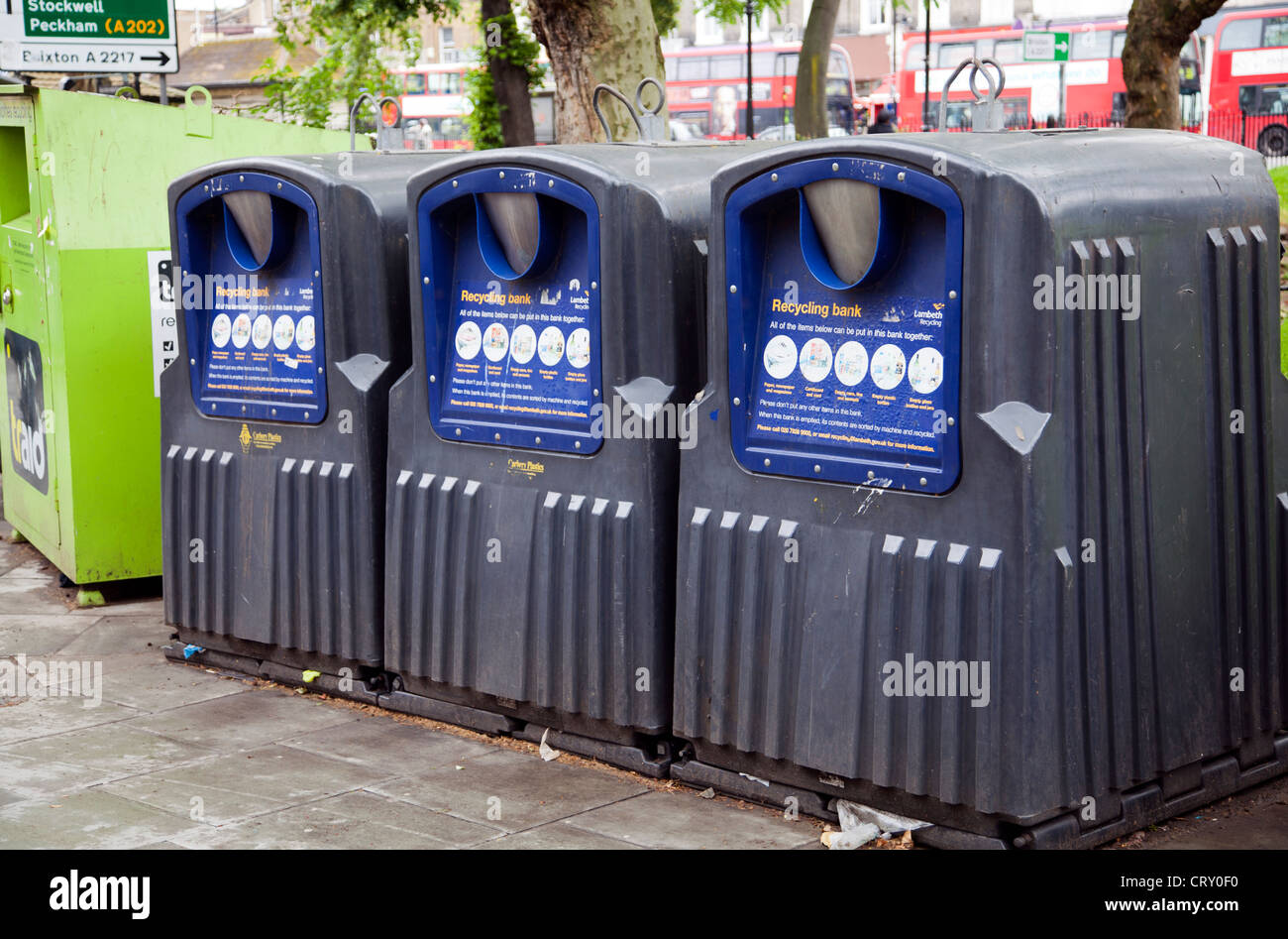 London green recycling bins hi-res stock photography and images - Alamy