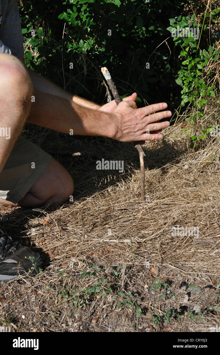 Starting fire with wood Stock Photo - Alamy