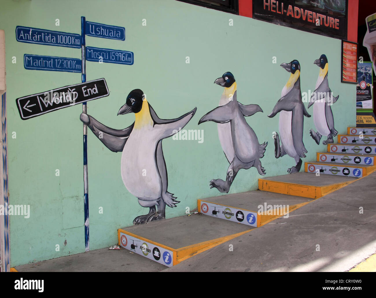 Penguin mural at Ushuaia, Tierra del Fuego, Argentina Stock Photo - Alamy