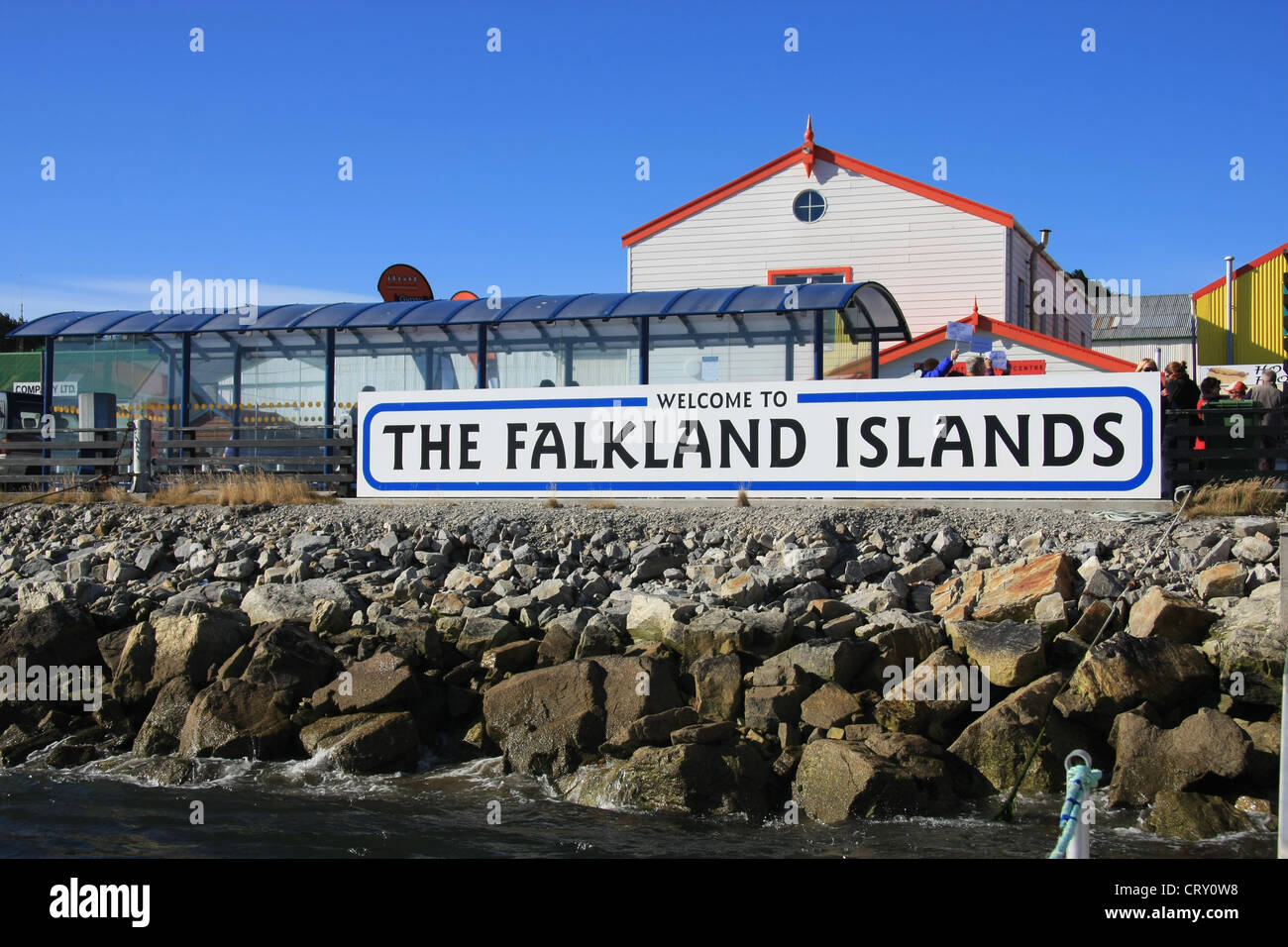 Welcome sign at Stanley, the Falkland Islands Stock Photo - Alamy