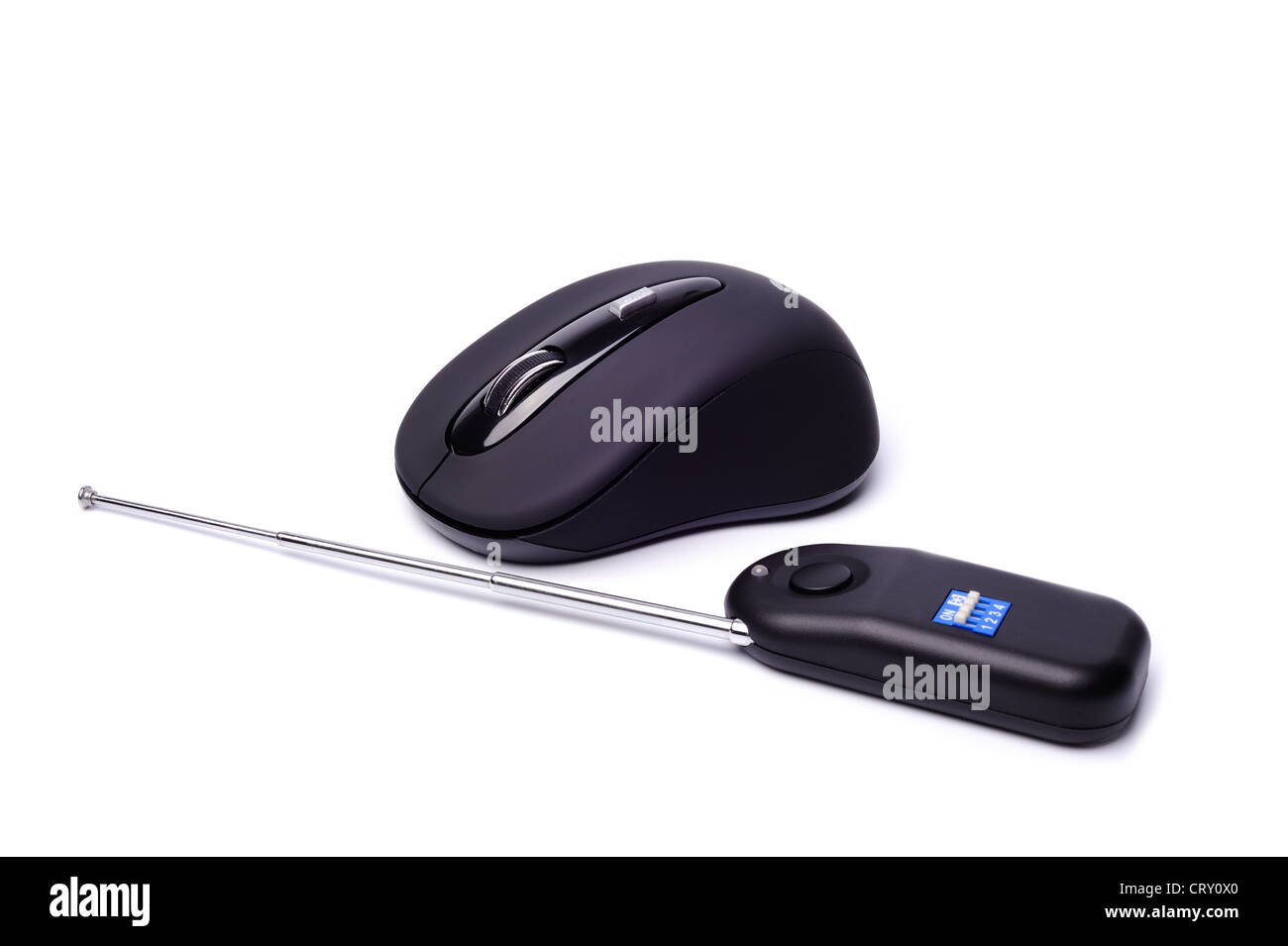 Control panel radio and wireless computer mouse isolated on a white ...