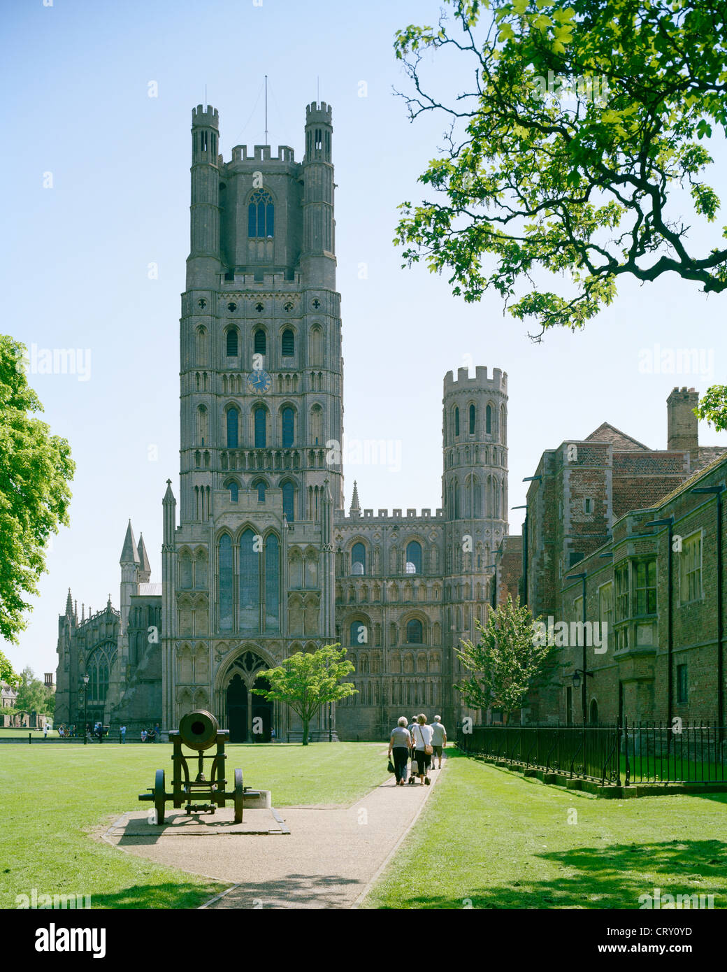 Ely Cathedral West Tower and cannon Cambridgeshire Stock Photo - Alamy
