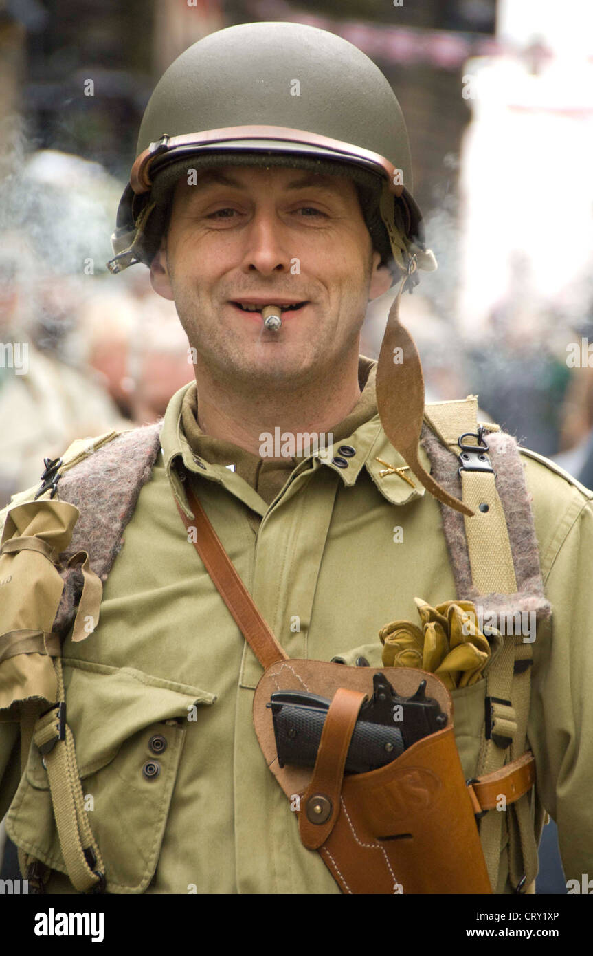 US soldier smoking a cigar at the Haworth 1940s weekend Stock Photo - Alamy