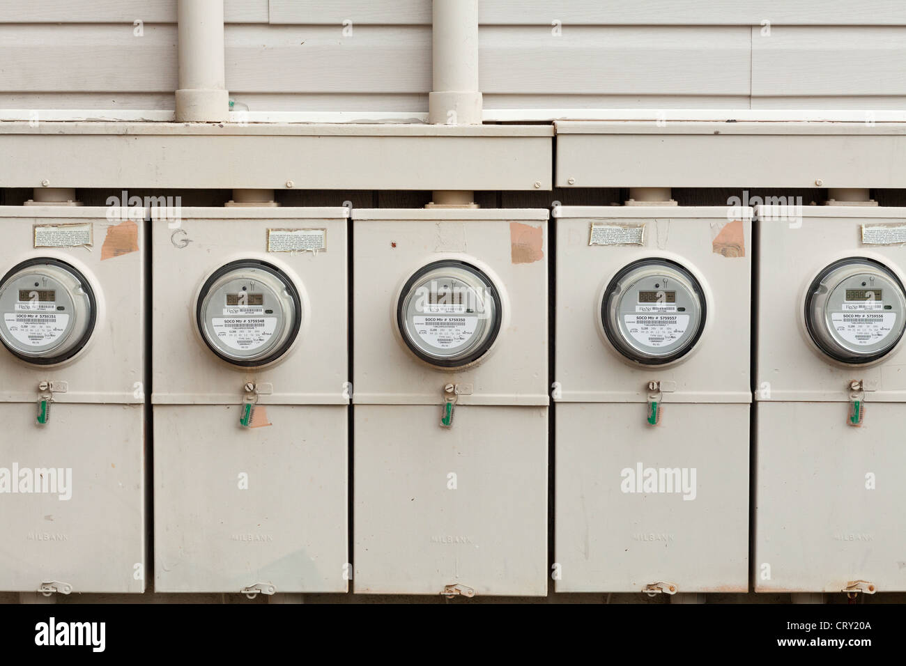 Row of Digital Electricity Meters at apartment complex Stock Photo - Alamy