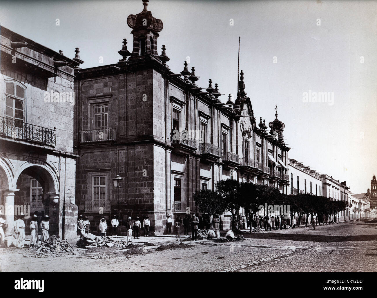 Palace and Royal Street, Moelia, Mexico, ca 1880, by Abel Briquet Stock ...