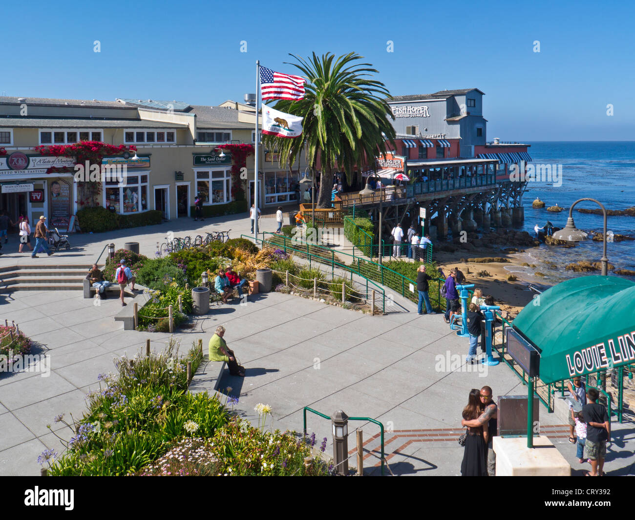 Cannery Row shops and restaurants complex with American Stars & Stripes ...