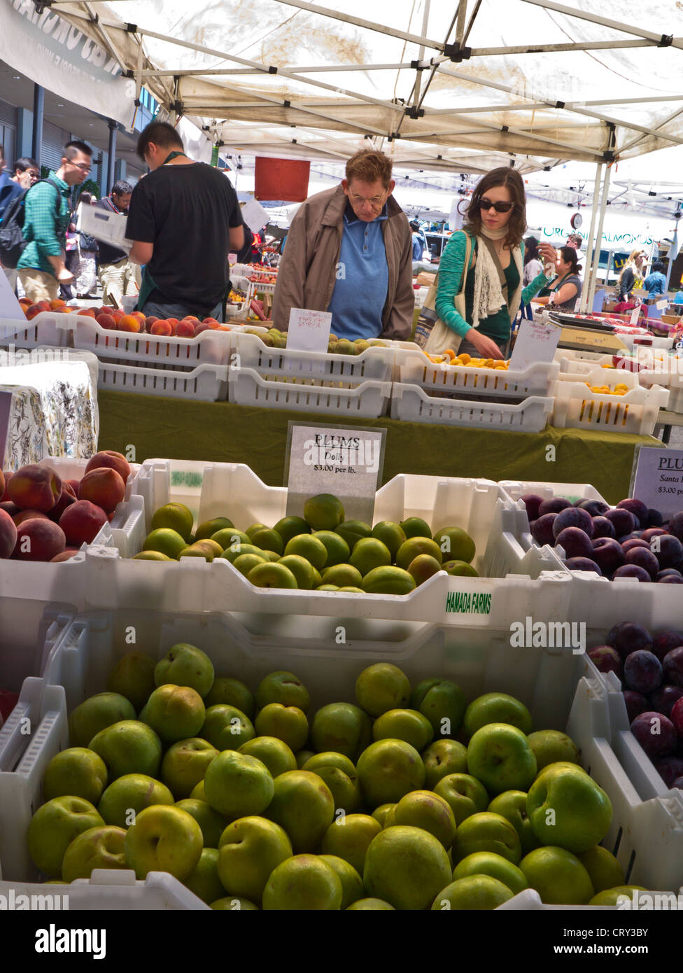 Popular Farmers Market plums stall at Ferry Building Embarcadero San ...