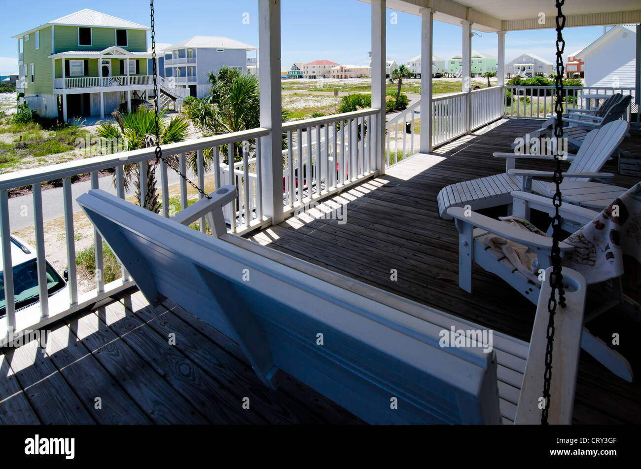 Front porch of beach home looking out over neighborhood Stock Photo - Alamy