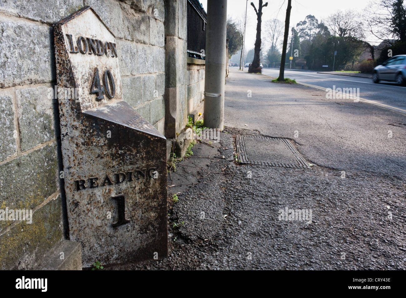 Metal milestone marker in Reading, Berkshire, England Stock Photo - Alamy