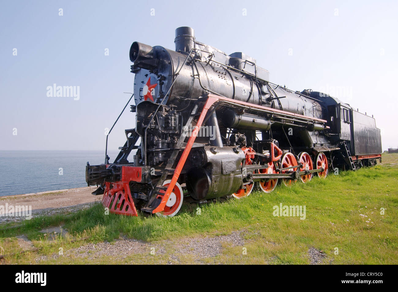 old engine, Circum-Baikal Railway, Lake Baikal, Irkutsk region ...
