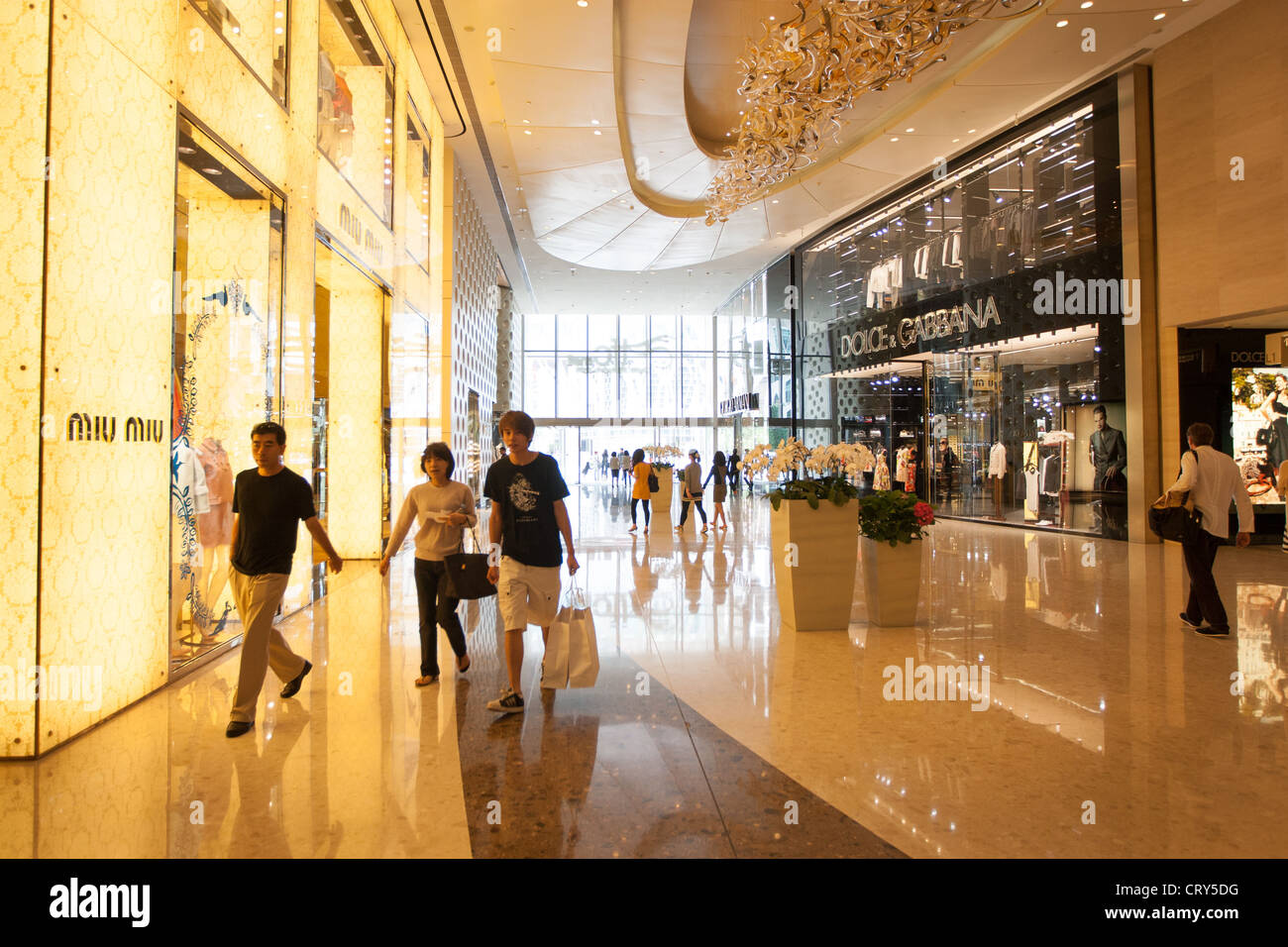 Upmarket shopping mall with luxury brand name shops, in Shanghai, China ...