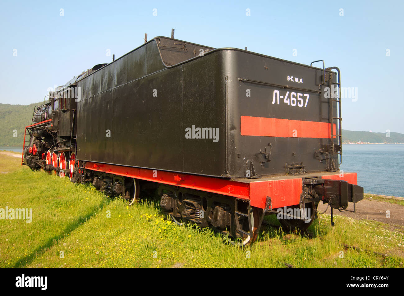 old engine, Circum-Baikal Railway, Lake Baikal, Irkutsk region ...