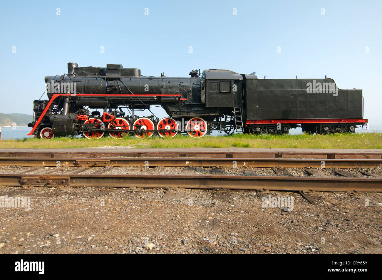 old engine, Circum-Baikal Railway, Lake Baikal, Irkutsk region ...