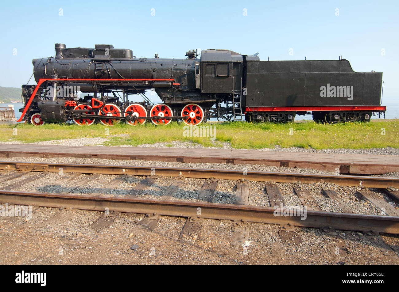 old engine, Circum-Baikal Railway, Lake Baikal, Irkutsk region ...
