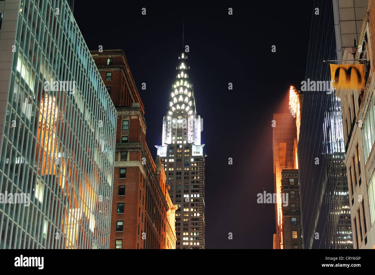 Chrysler Building at night with street Stock Photo - Alamy