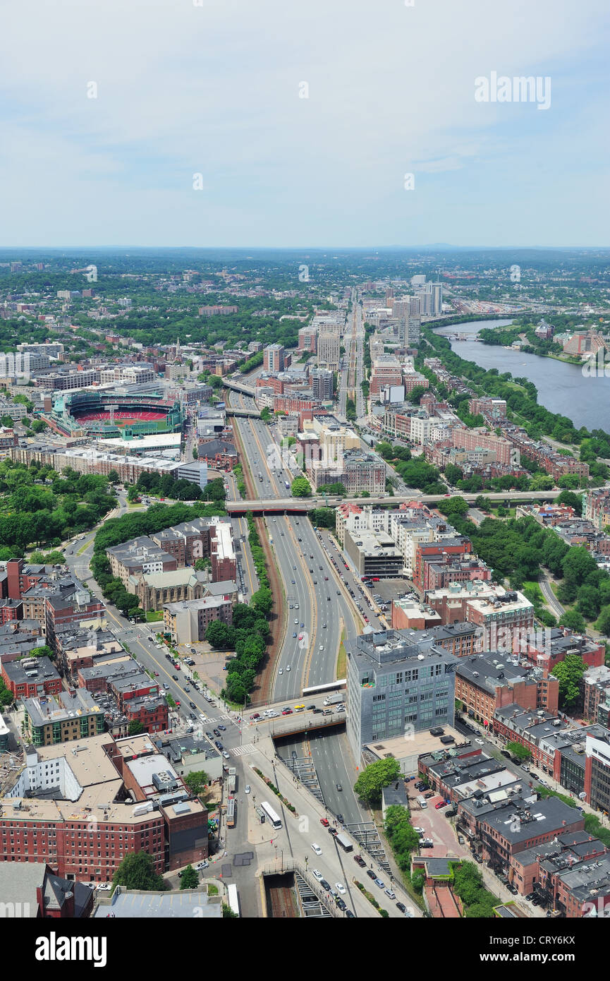 Boston city aerial view with urban buildings and highway Stock Photo ...