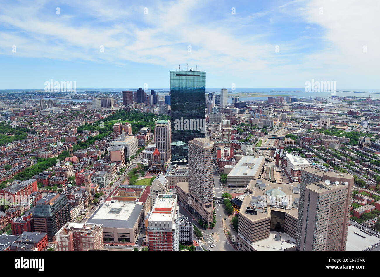 Boston downtown skyline aerial view with modern skyscrapers and street ...
