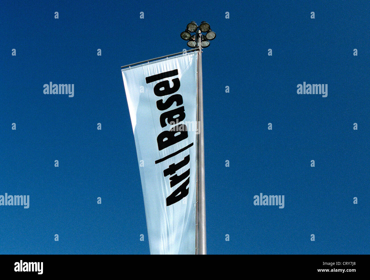 The logo of Art Basel on a white flag Stock Photo - Alamy