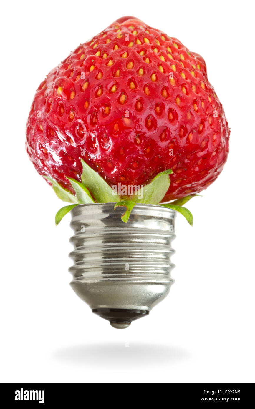 light bulb with red strawberry on white background Stock Photo - Alamy