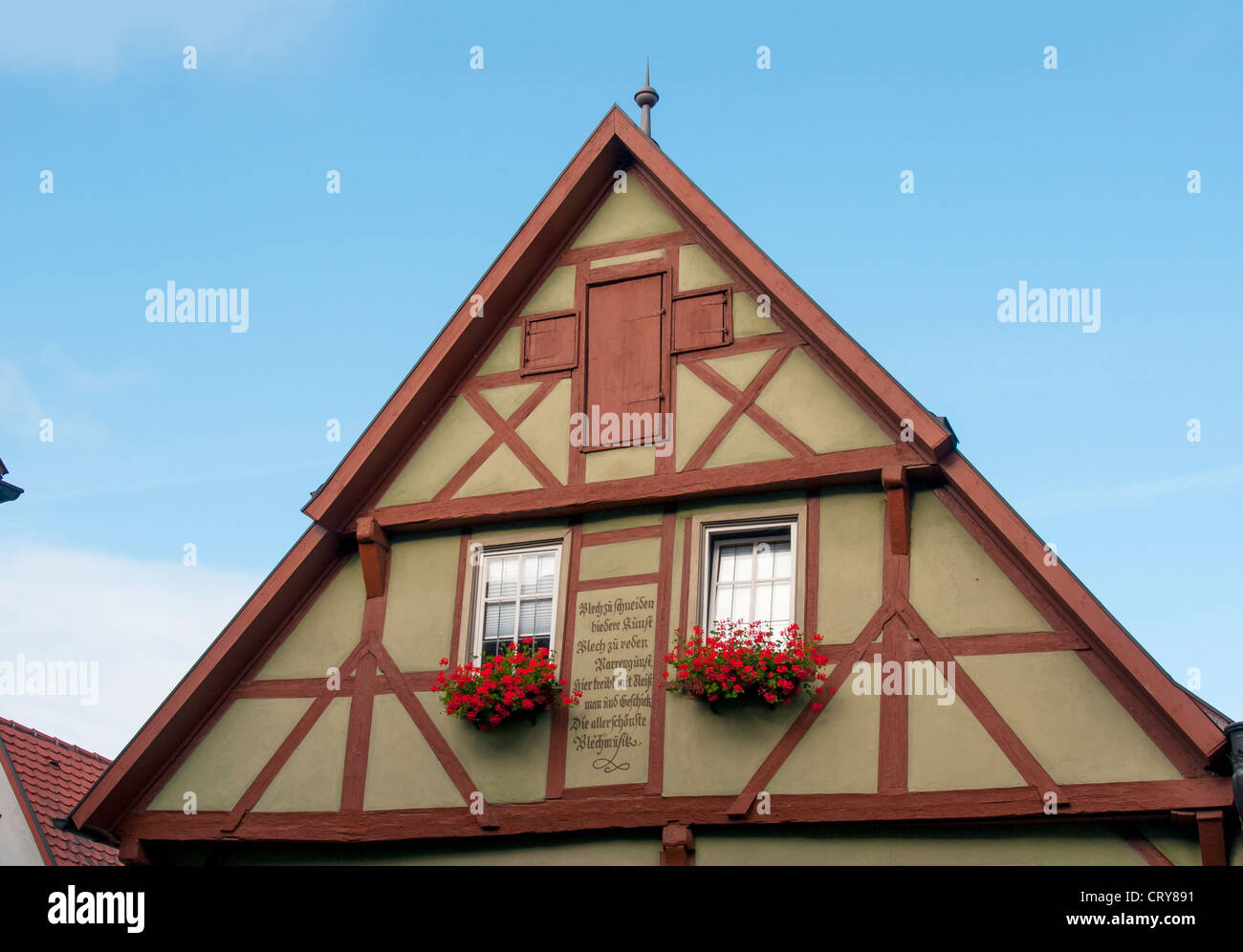 Gable of House with Timber framing (half-timbered) in Rothenburg ob der ...