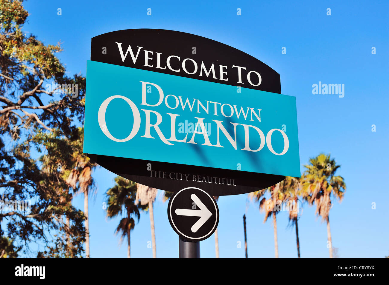 Orlando downtown welcome sign with tropical scene Stock Photo - Alamy