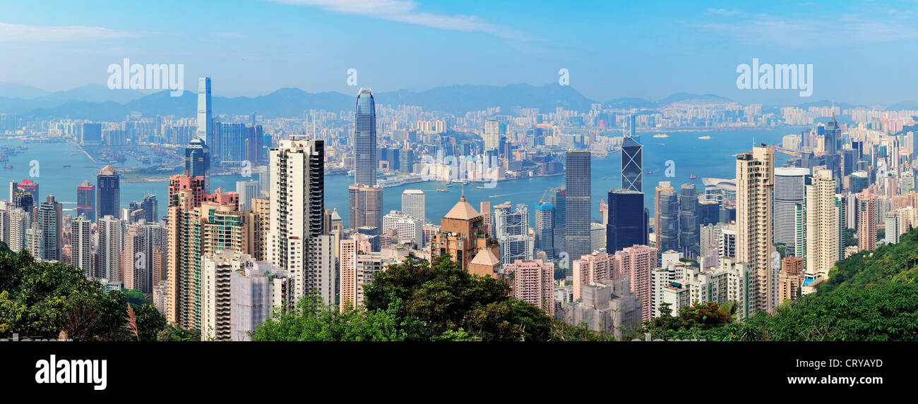 Victoria Harbor aerial view with Hong Kong skyline and urban ...