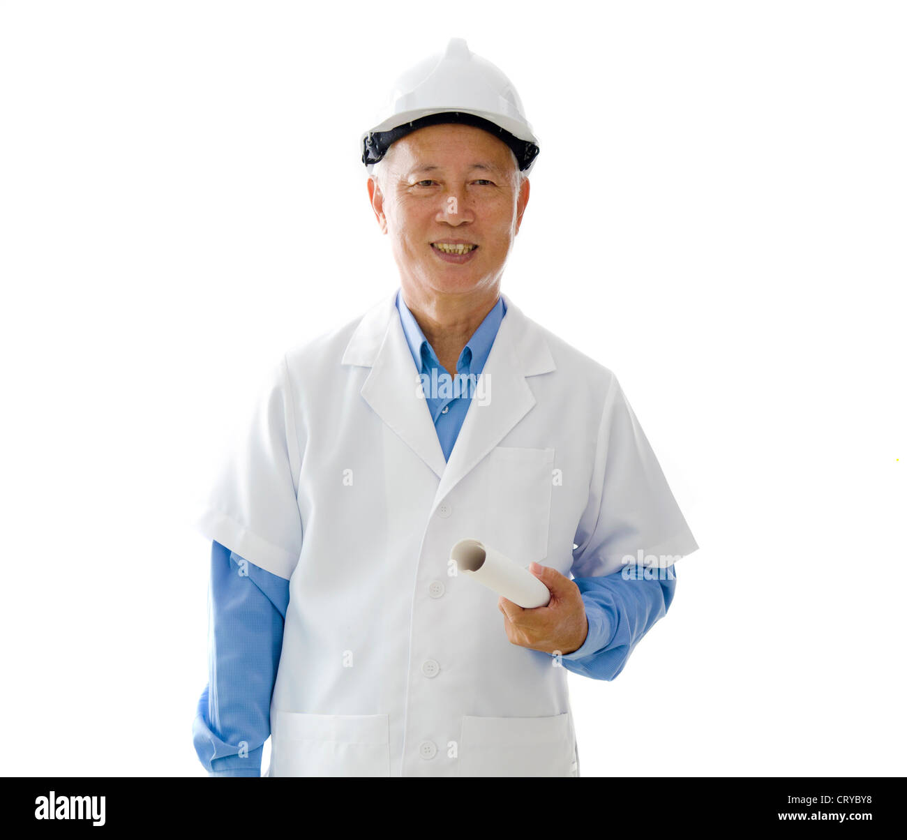 asian senior engineer holding a plan Stock Photo - Alamy