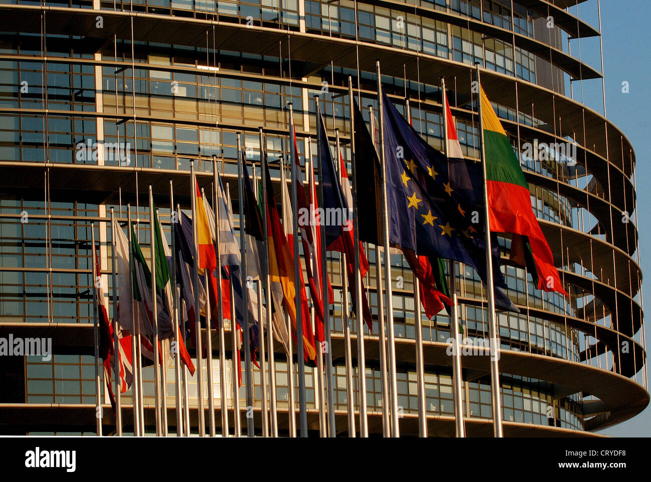 Flags in front of the european parliament in Strasbourg Stock Photo - Alamy