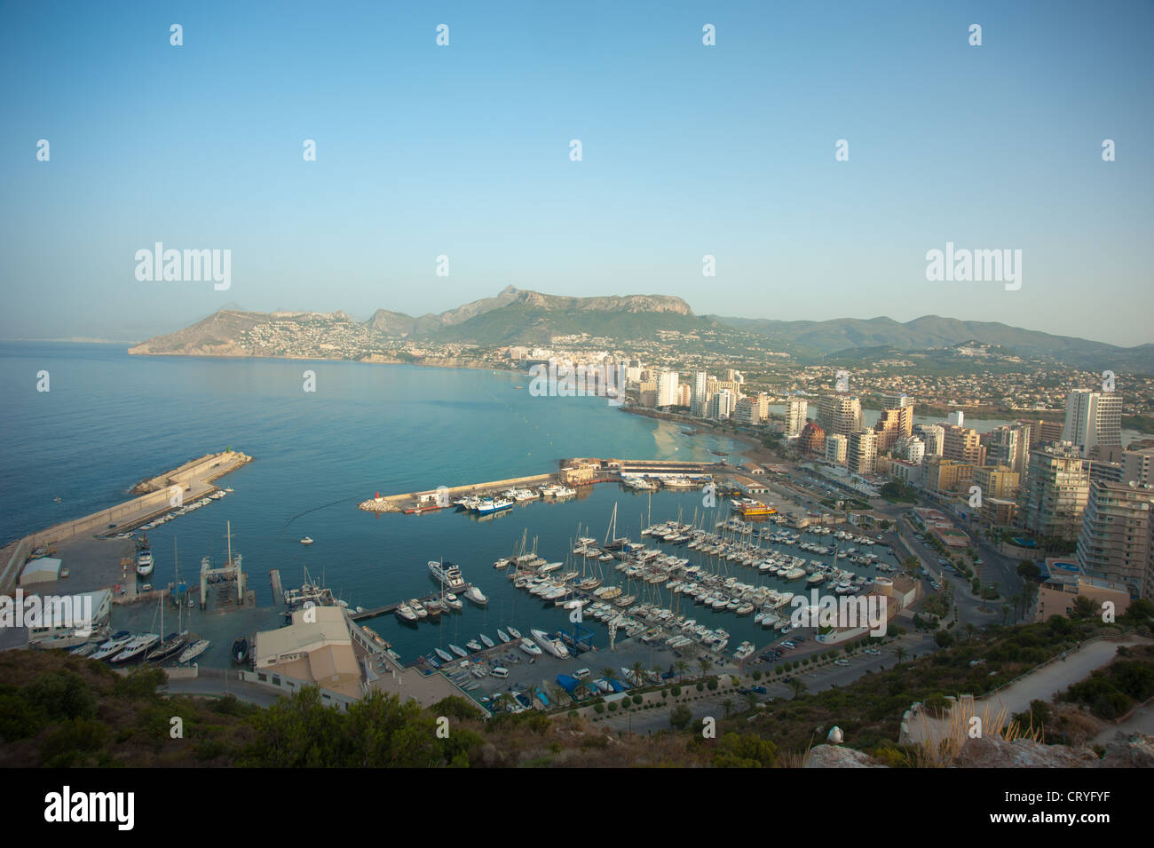 Sun rising on popular beach resort Calpe, Costa Blanca Stock Photo - Alamy