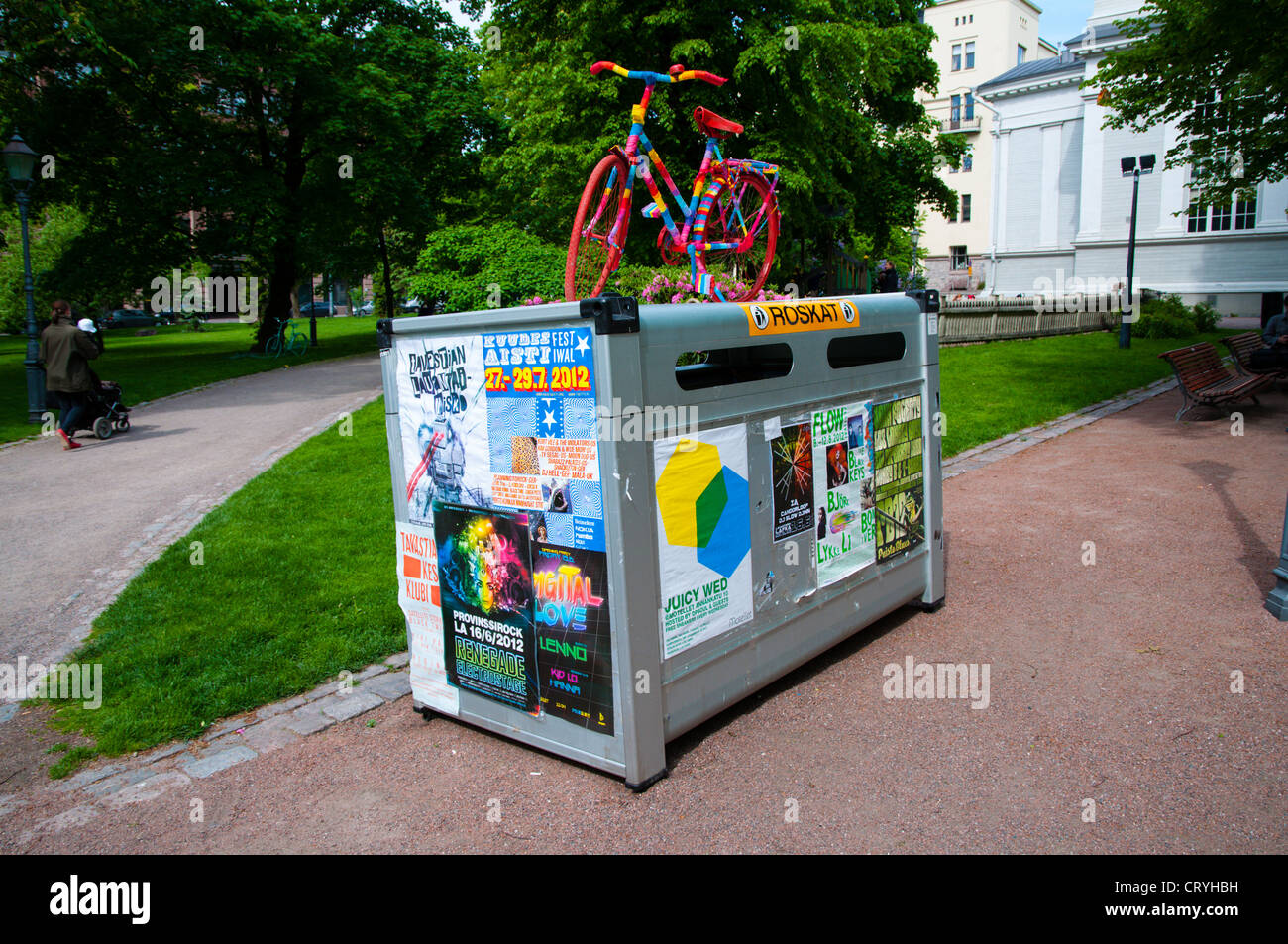Recycling bin Vanha Kirkkopuisto park central Helsinki Finland Europe ...