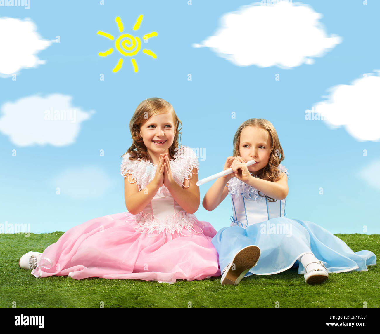 Portrait of two cute girls having fun on summer day Stock Photo - Alamy