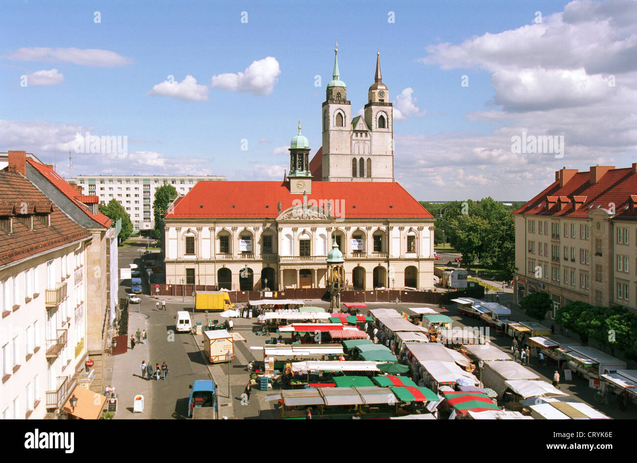 Old Market, City Hall, and St. John's Church in Magdeburg Stock Photo ...