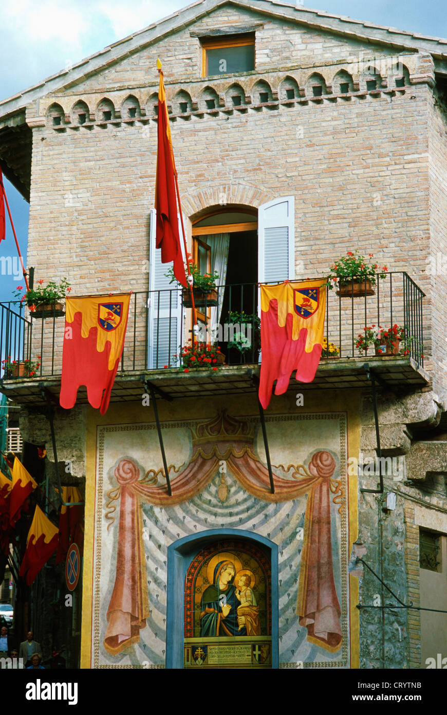 Italy, Umbria, Assisi, flags, wall painting Stock Photo - Alamy
