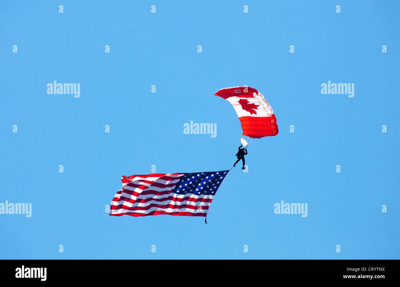 Canadian Armed Forces Parachute demonstration team performing in Camp ...