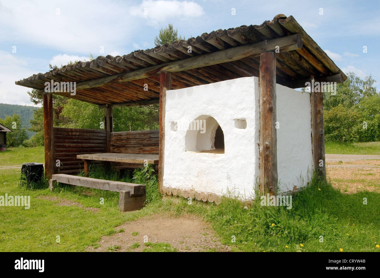 The traditional Buryat furnace for cooking. Settlement Talzy, Irkutsk ...