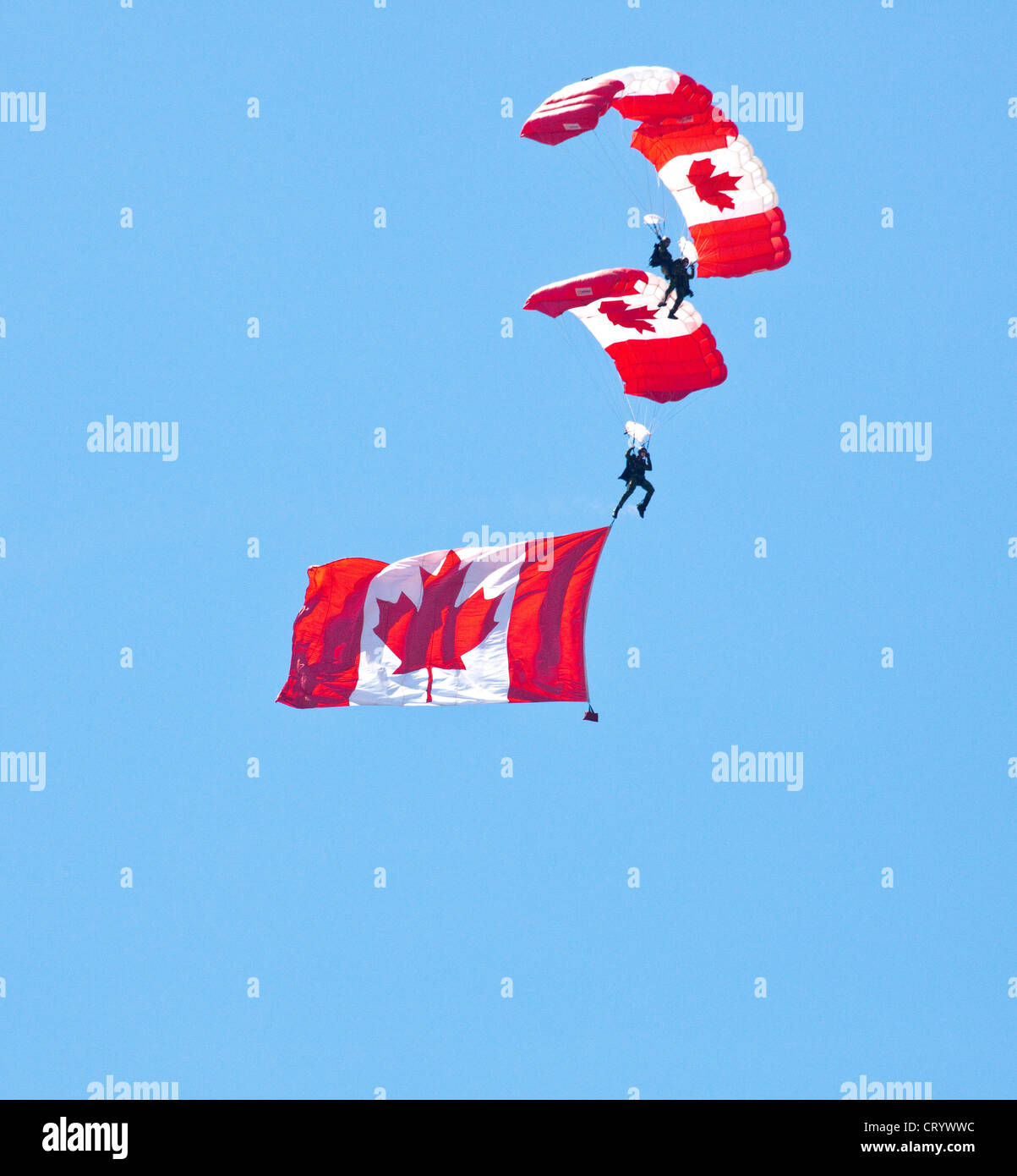Canadian Armed Forces Parachute demonstration team performing in Camp ...